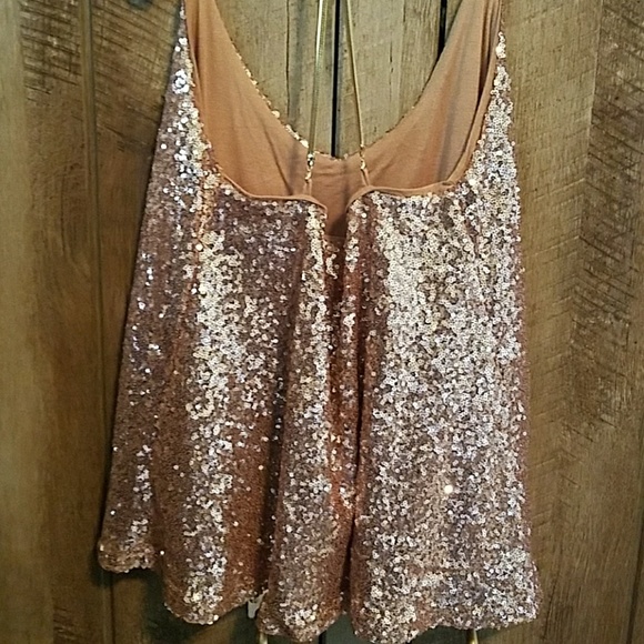 Rosette | Tops | Rose Gold Sequined Spaghetti Strap Camisole | Poshmark